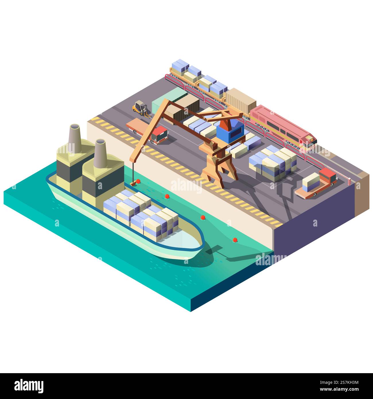 City port, industrial cargo terminal isometric vector map design ...