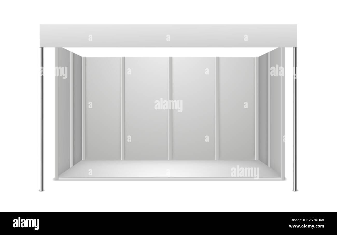 Exhibition stand. White blank indoor trade exhibition booth for ...
