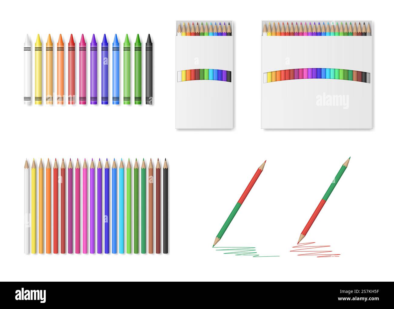 Set of colorful pencils and crayons isolated on white background ...