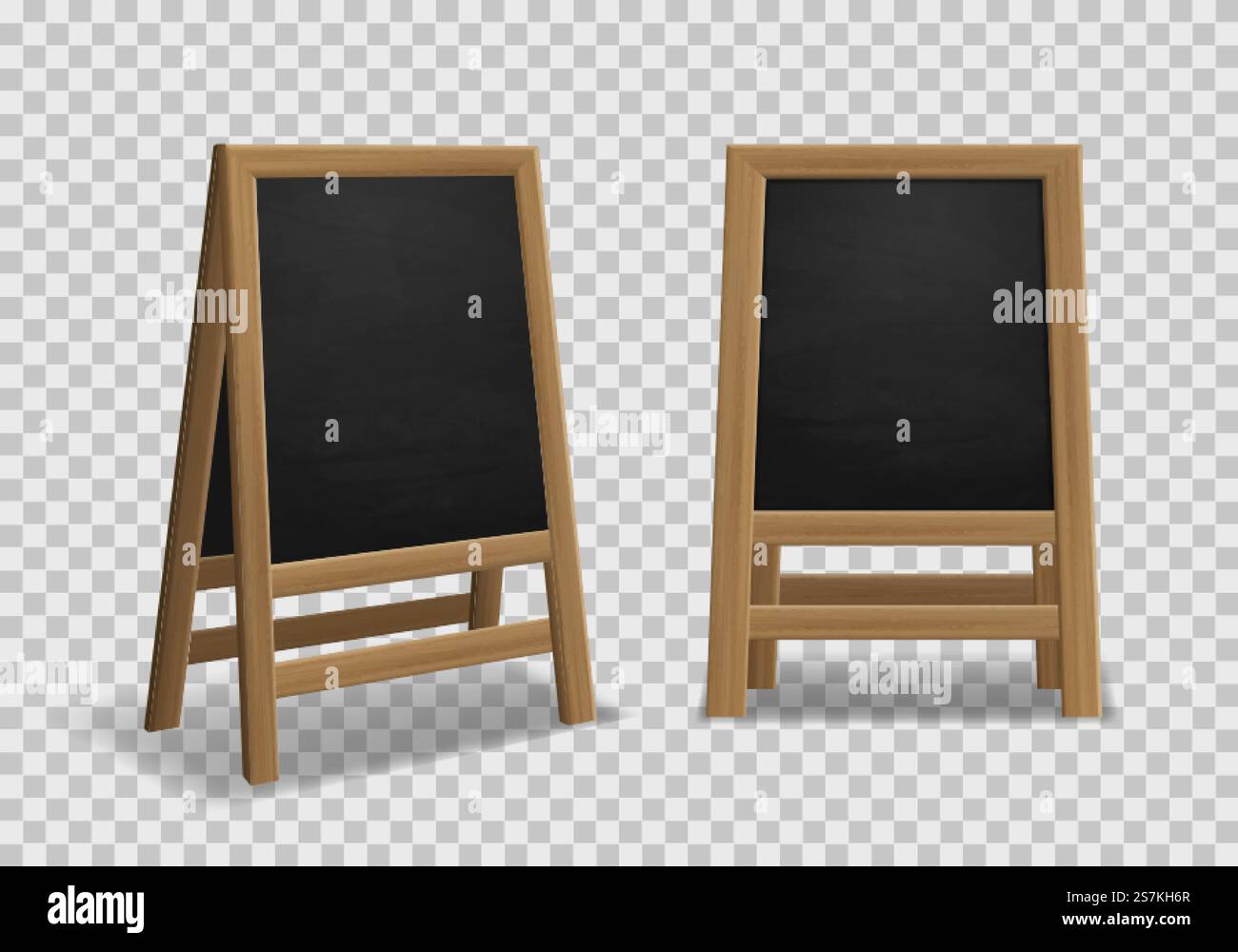 Menu announcement board. Realistic black wooden easel, sidewalk stand ...