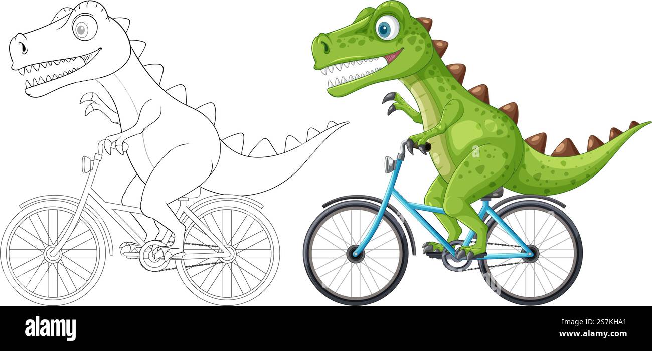 Colorful dinosaur happily cycling on a bike Stock Vector Image & Art ...