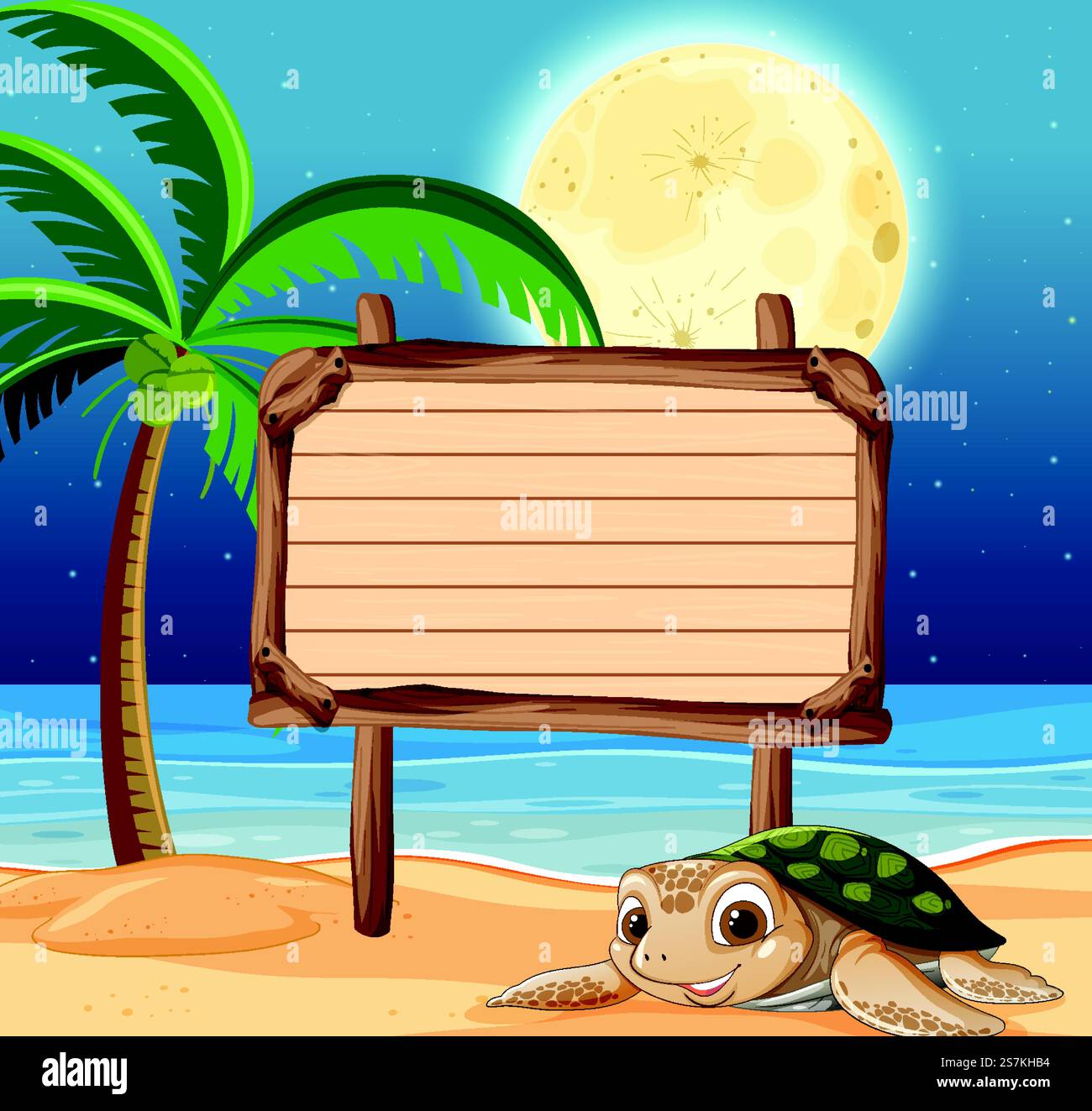 A turtle on a beach under a full moon Stock Vector Image & Art - Alamy