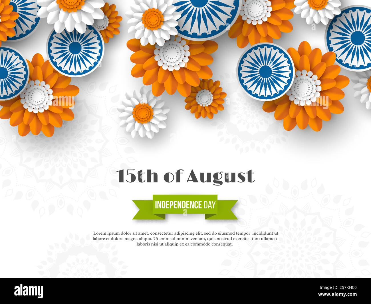 Indian Independence day holiday design. 3d wheels with flowers in ...