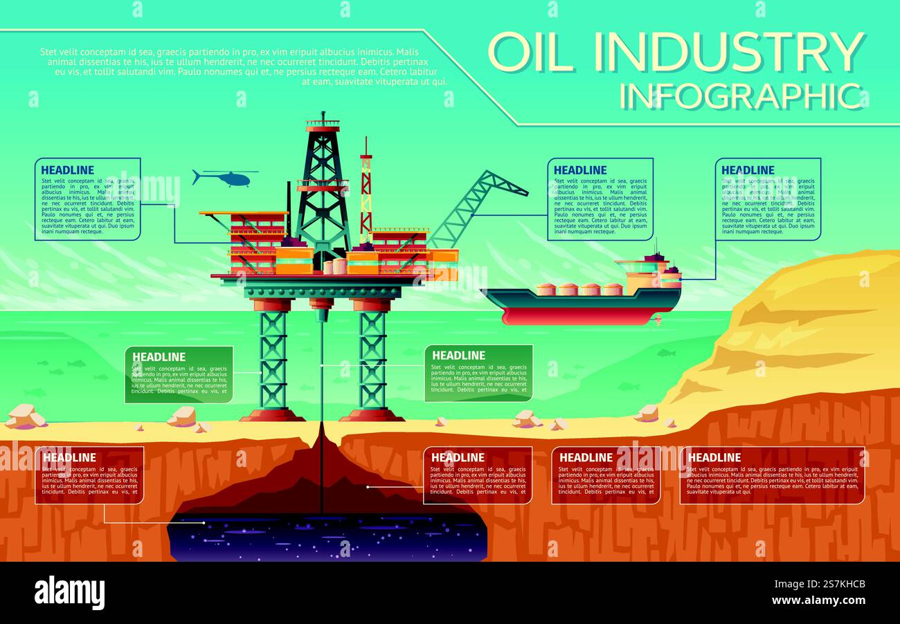 Vector oil industry business presentation infographics. Offshore crude ...