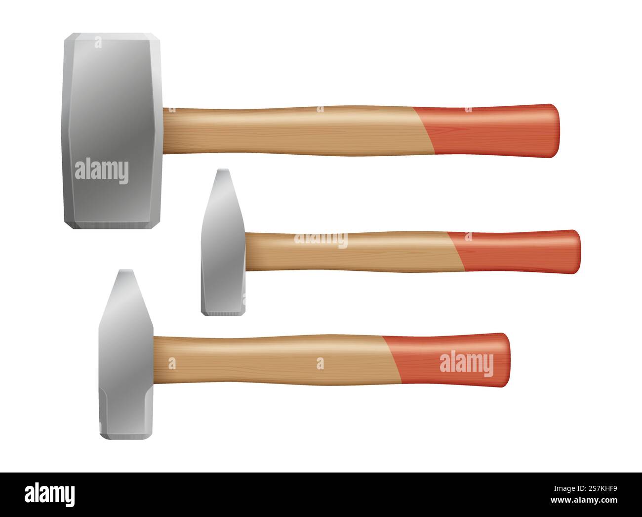 Set of hammers with wooden handles isolated on white background ...
