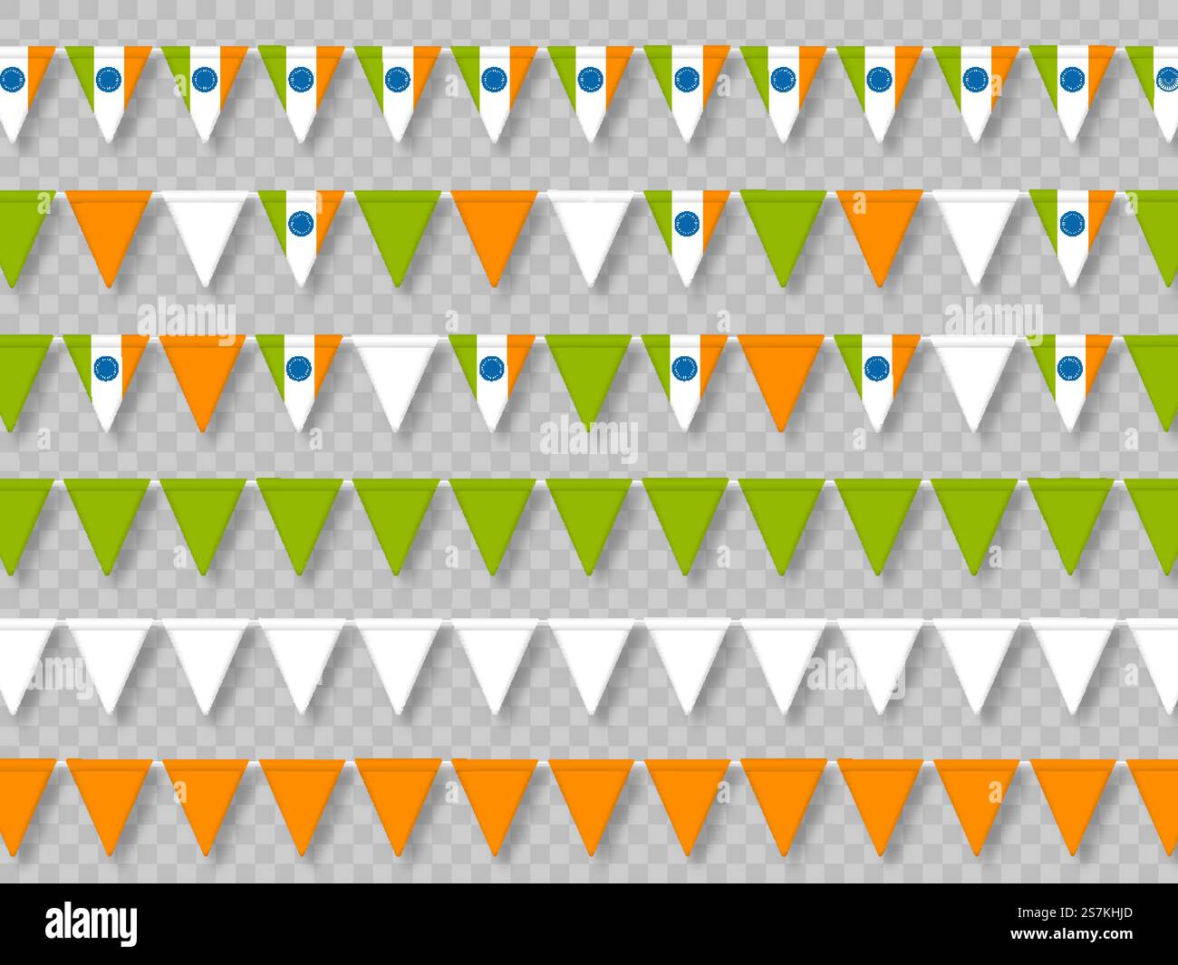 Set of Indian bunting flags in traditional tricolor. Decorative ...