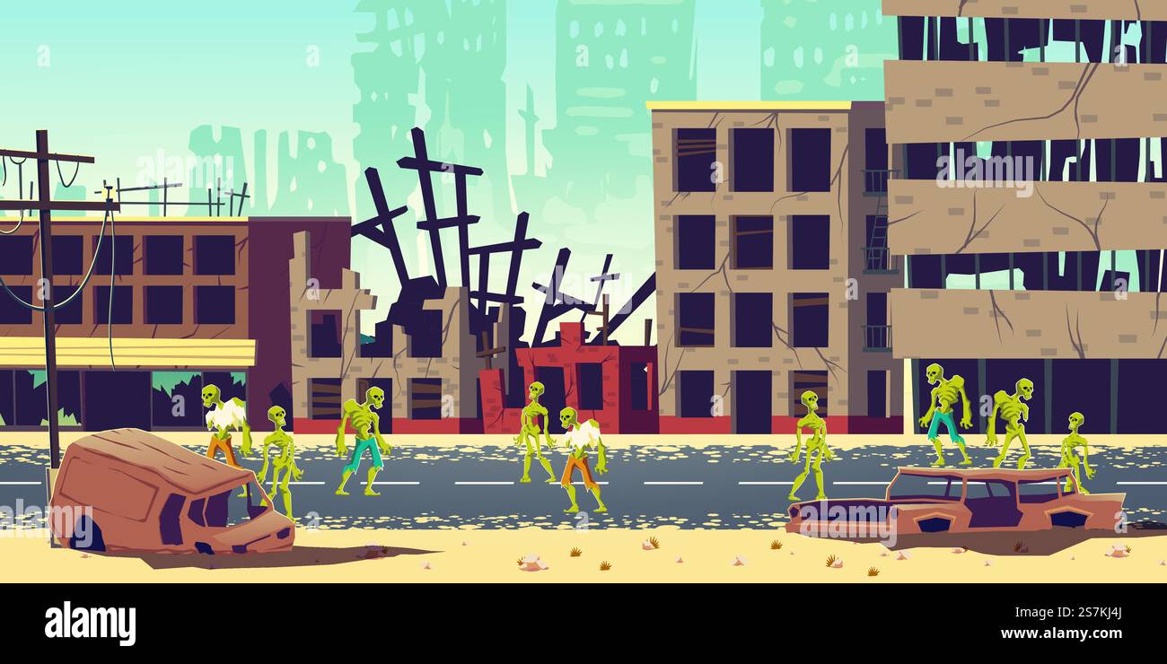 Zombie apocalypse in city concept. Lining dead, scarifying human ...