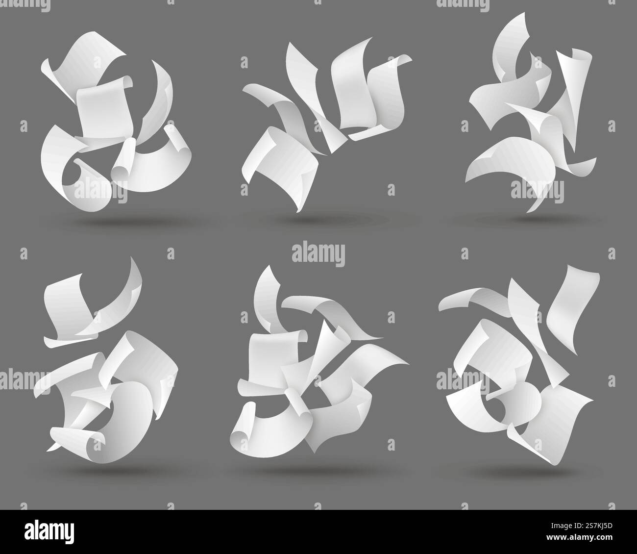 Falling paper sheets. White flying papers with curved corners. Blank ...
