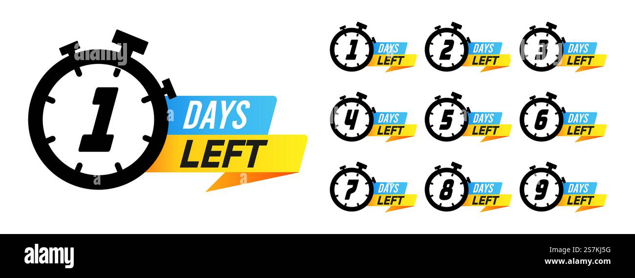 Countdown sign. Days left to go sale marketing badges, labels with ...