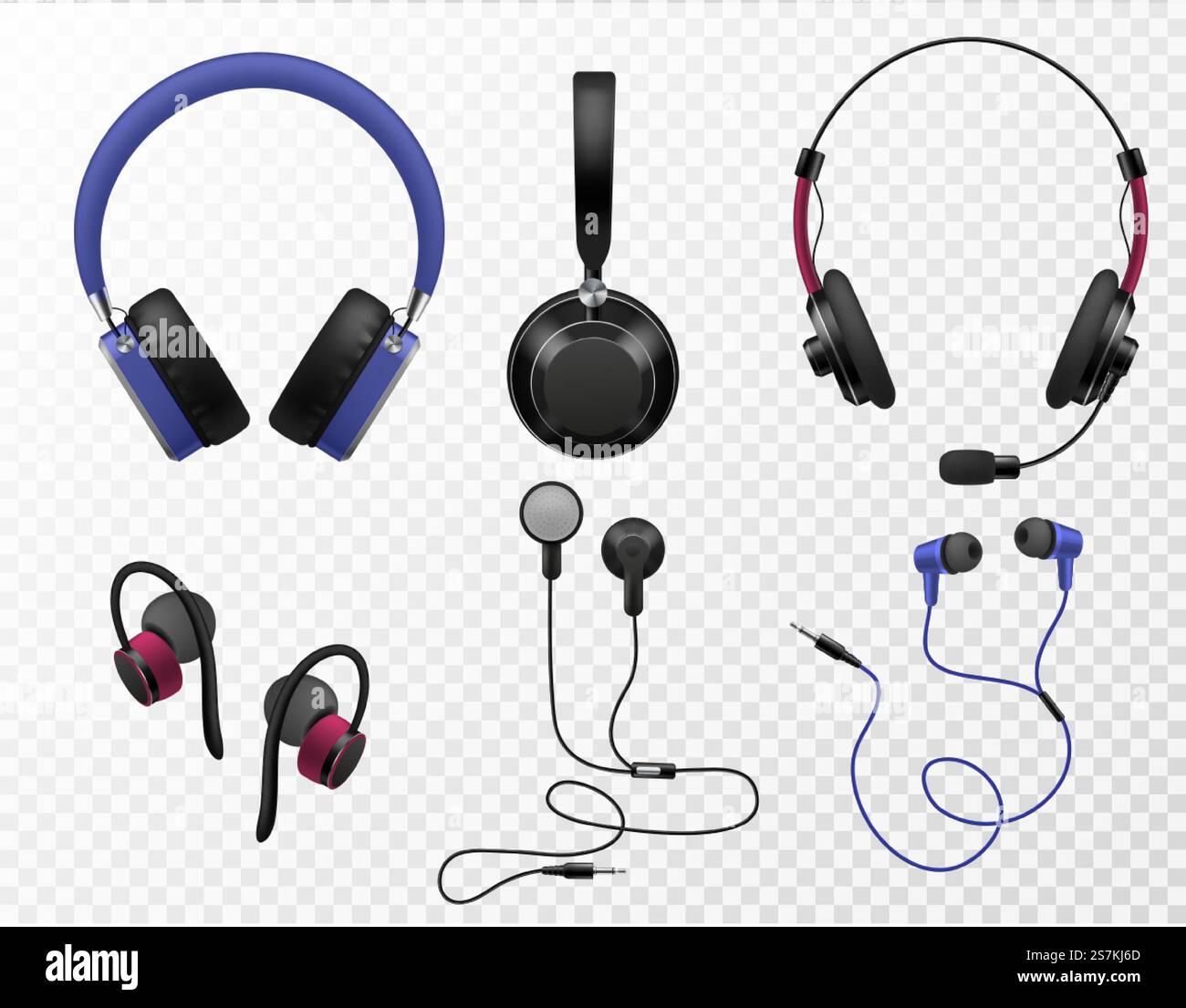 Music earphones various types realistic earbuds hi-res stock ...