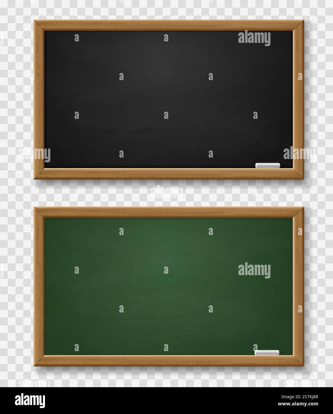 Blackboard. Realistic green and black chalkboard with wooden frame and ...
