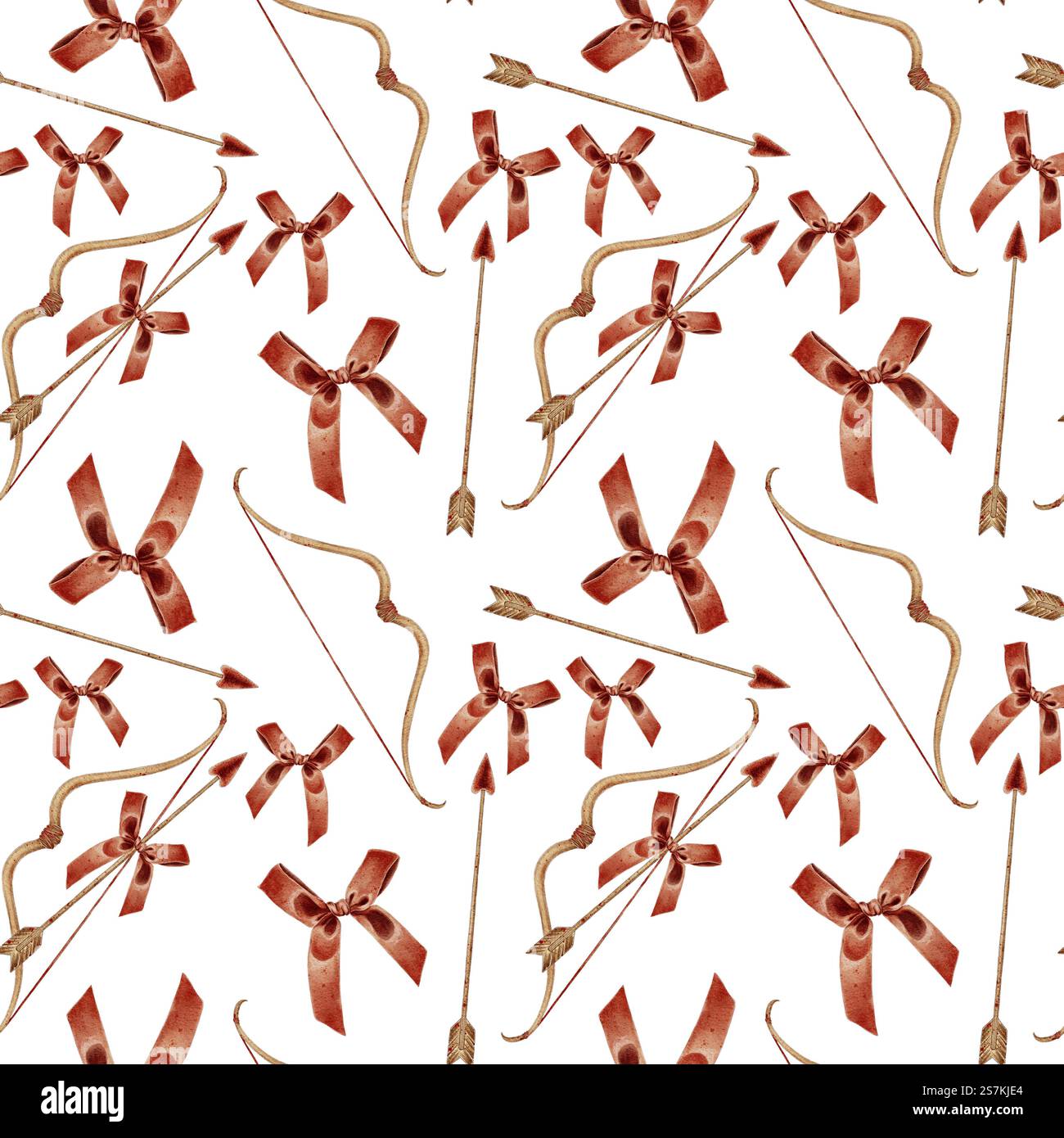 Bow and arrow for Cupid for Valentines Day with red bow in realistic ...