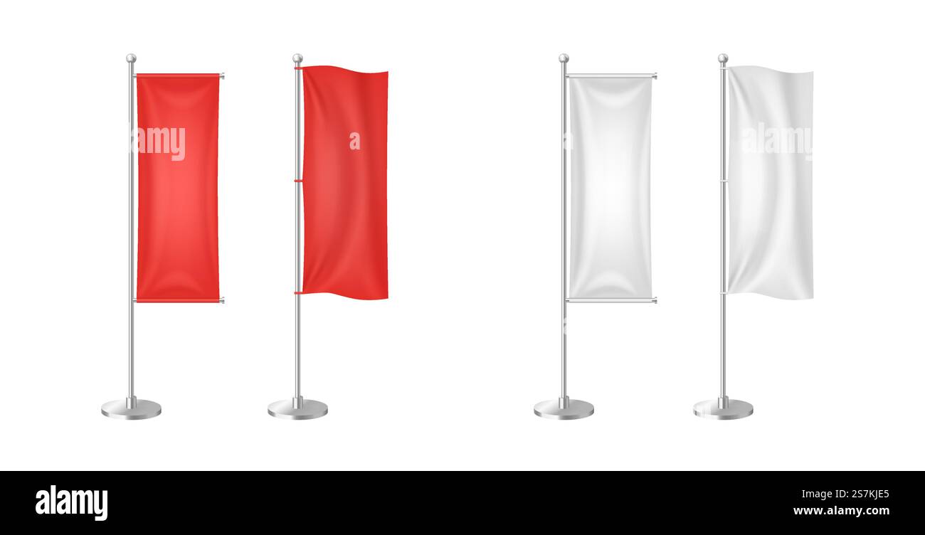Vertical textile banners template mockup set. Panel flag with ground ...