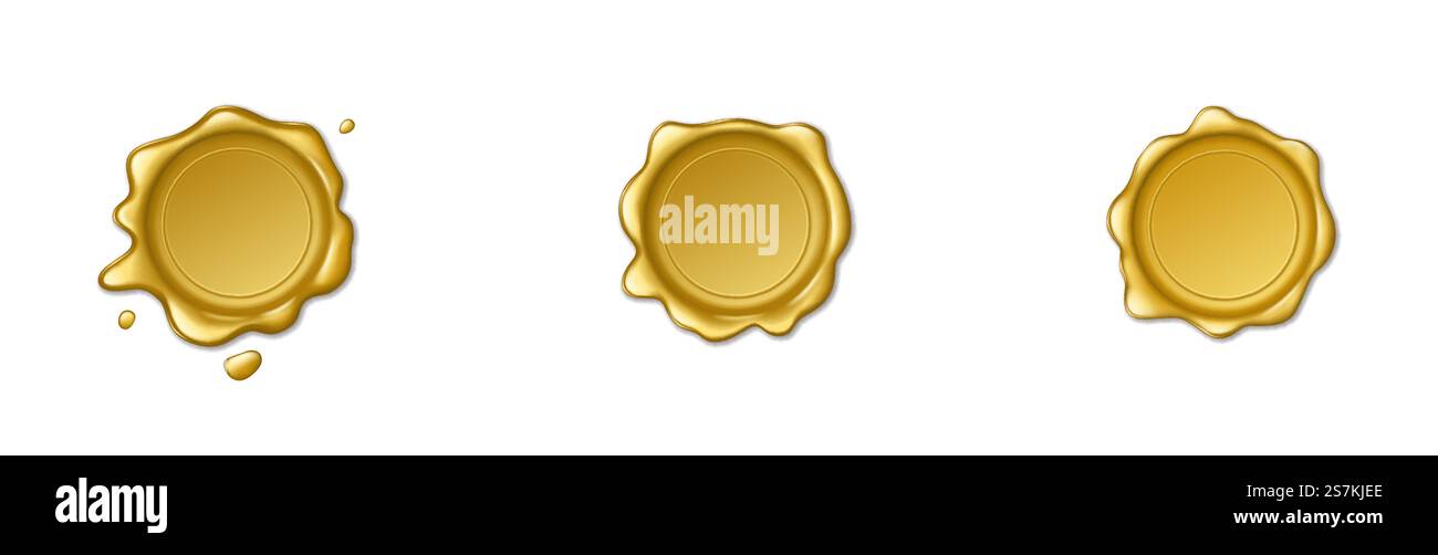 Retro golden seal wax stamps. Set of isolated stamps for certificate ...