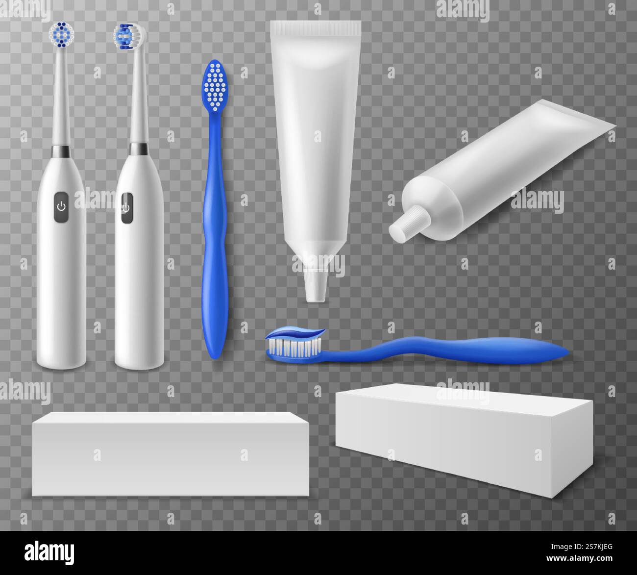 Toothbrush and tubes. Realistic different toothbrushes plastic and ...