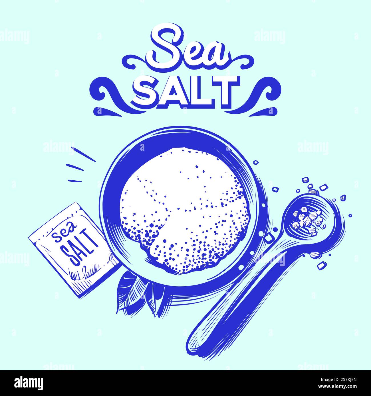 Sea salt. Hand drawn salting crystals, sodium spice ingredient ...