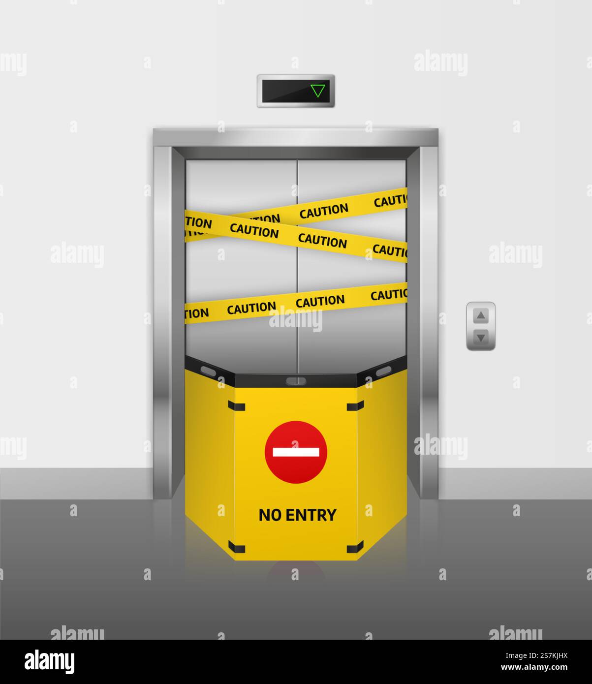 Broken elevator. Realistic broken lift closed for repair or maintenance ...