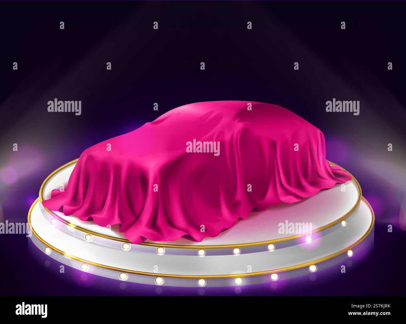 Auto covered with veil stand on illuminated stage hi-res stock ...