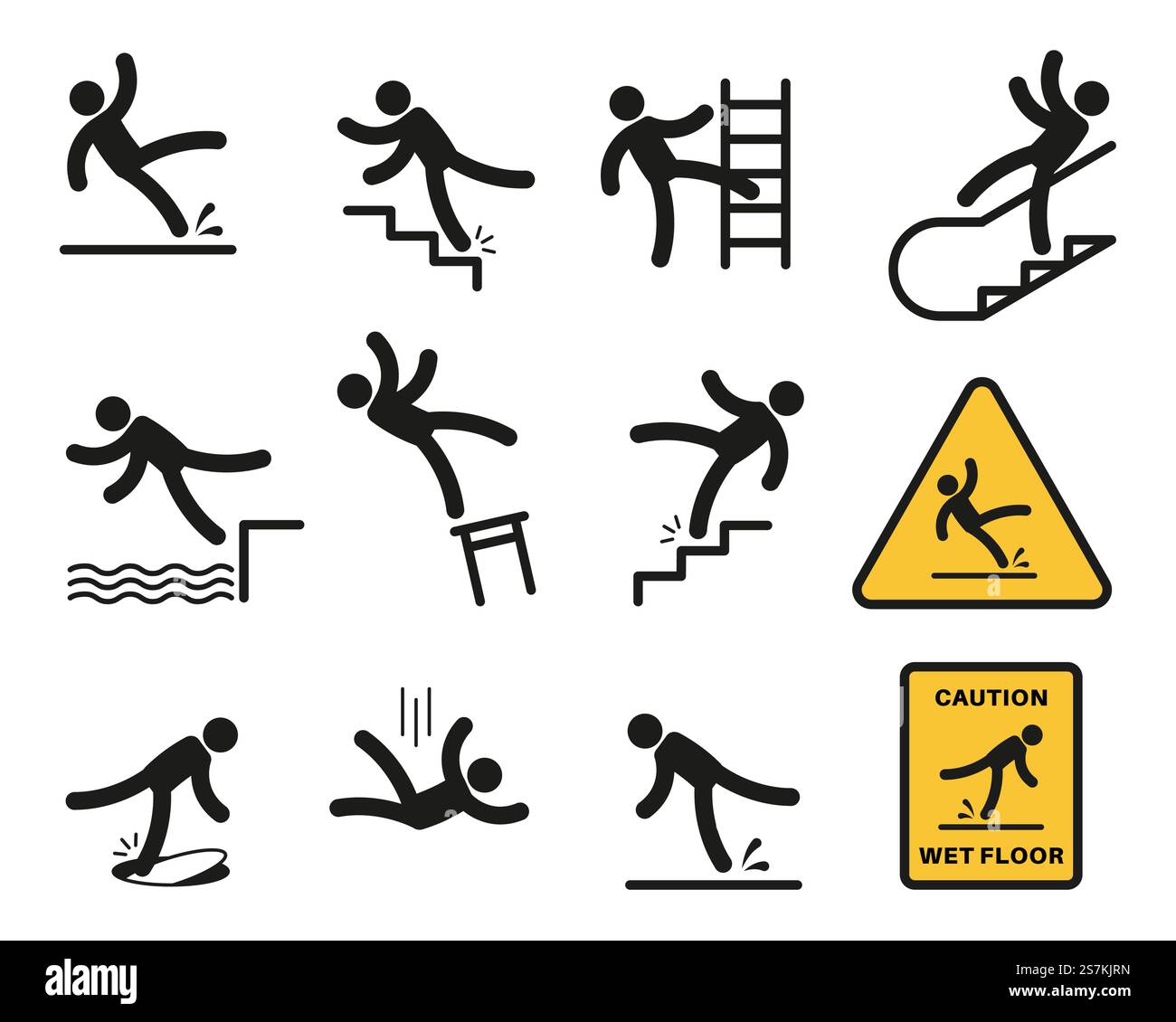 Falling people. Simple silhouette unbalanced people injury slipping on ...