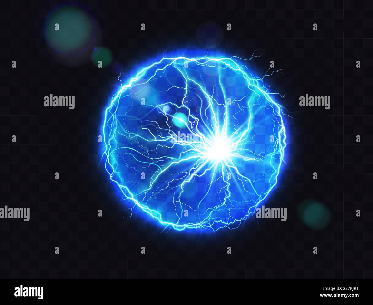 Electric ball, vector lightning circle strike impact place, plasma ...