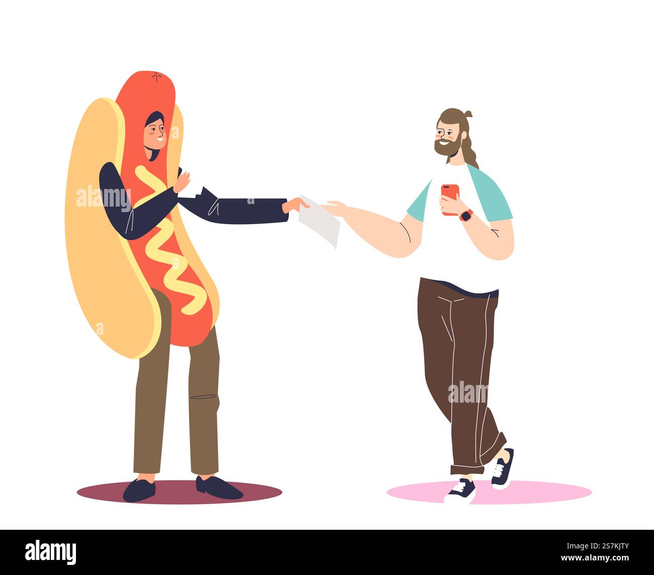 Street food cafe promoter dressed in hot dog costume distributing ...