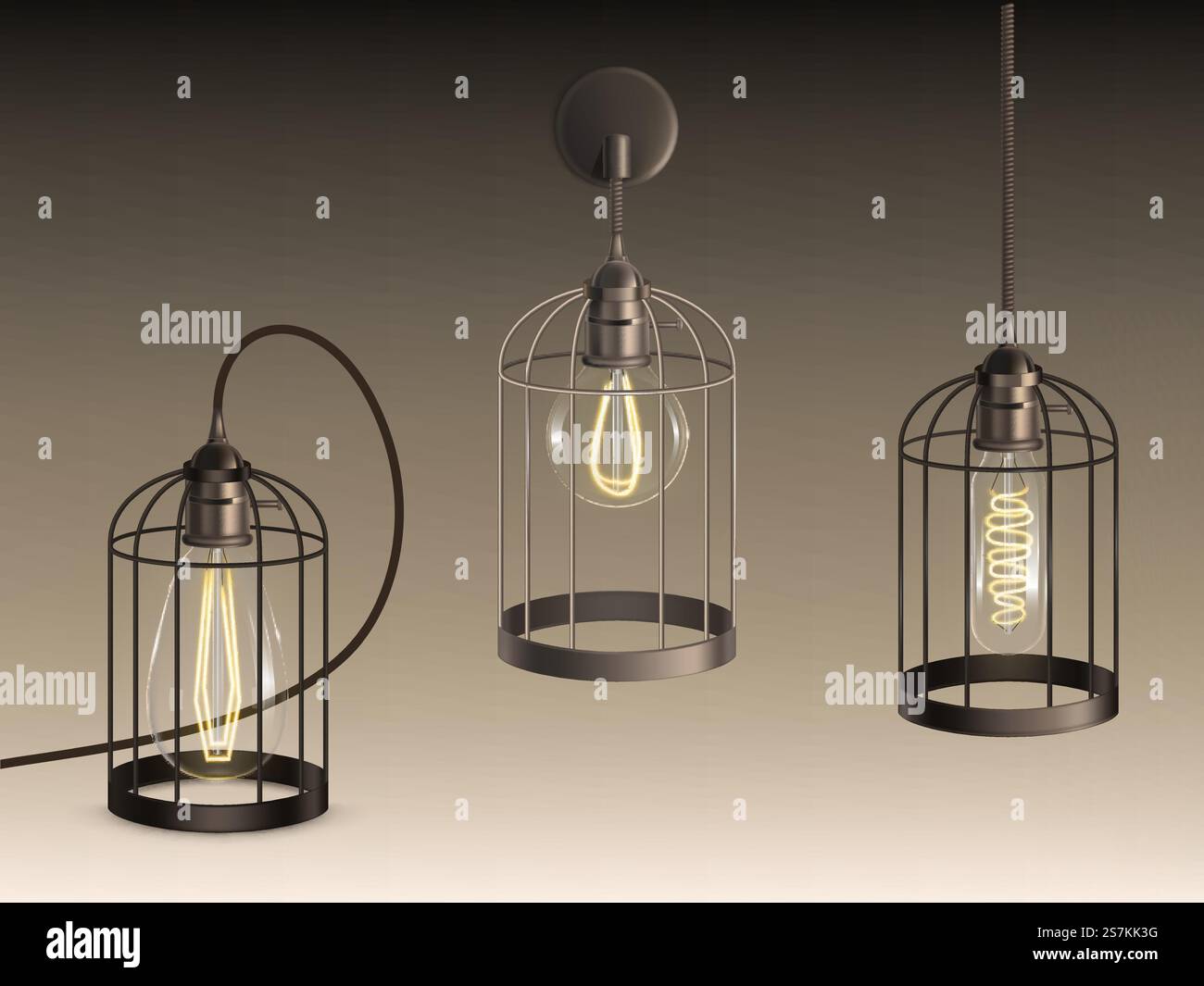 Loft style lamps with different shape incandescent bulbs heated ...