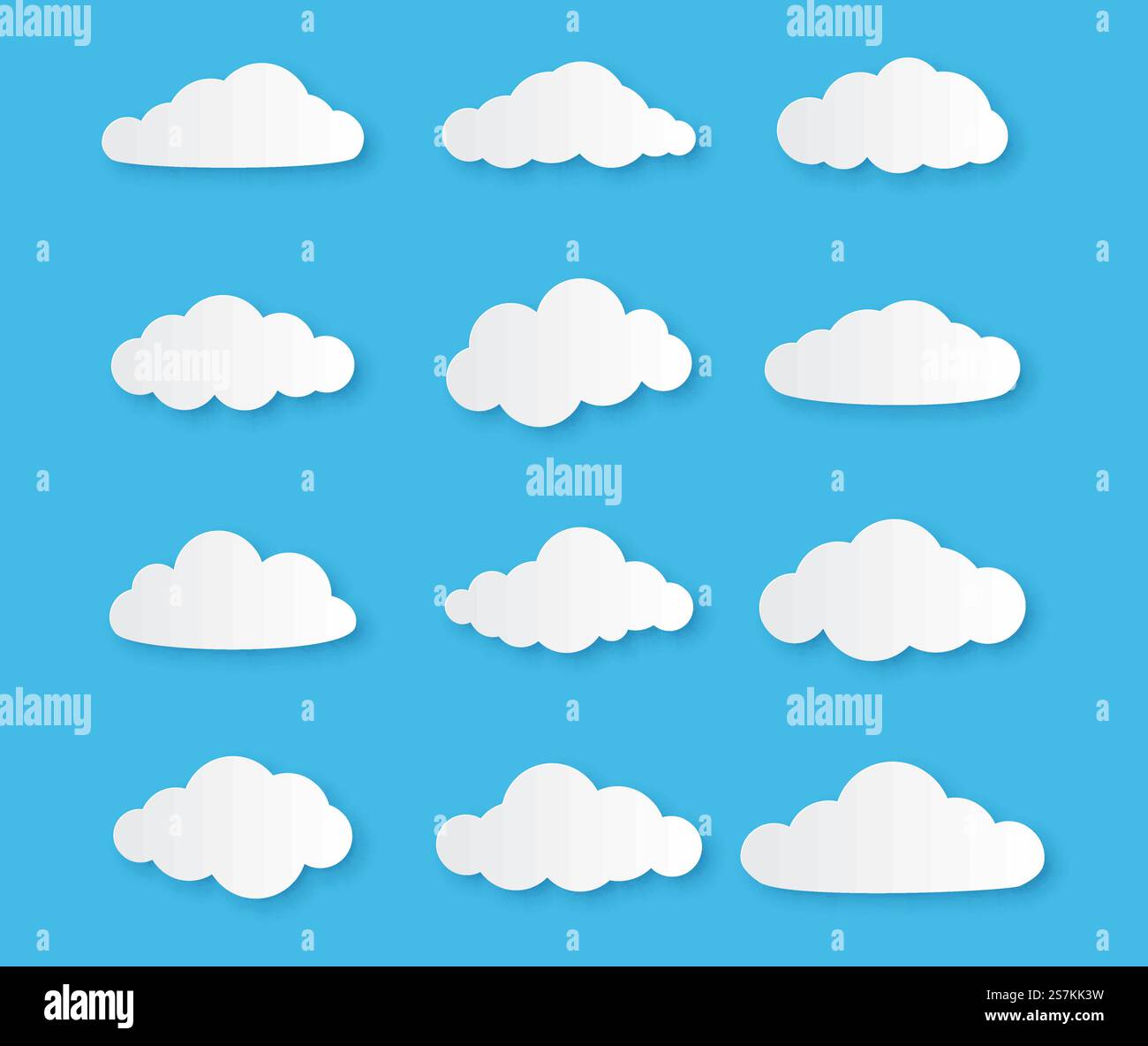 Paper cloud. Different clouds on blue sky in origami design, cut paper ...