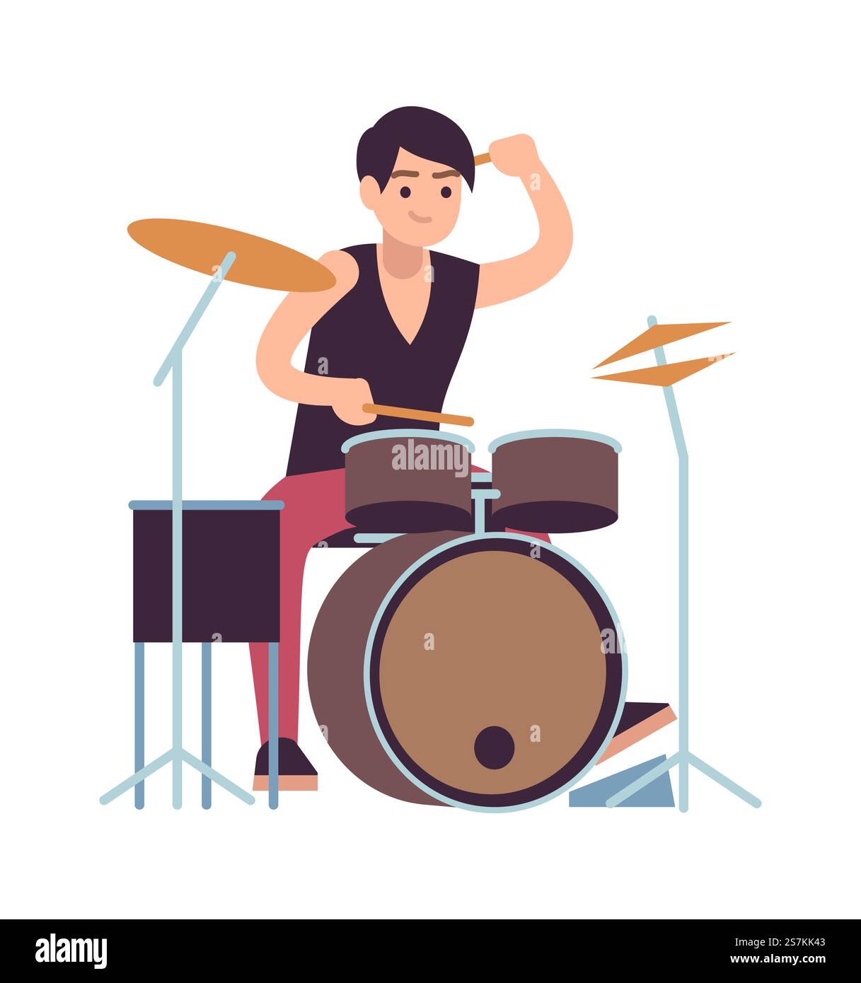 Drummer. Young man playing on drums, vector cartoon rock and pop ...