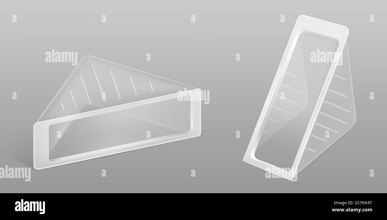 Triangle clear plastic pack for sandwich, cheese. Vector mockup with ...