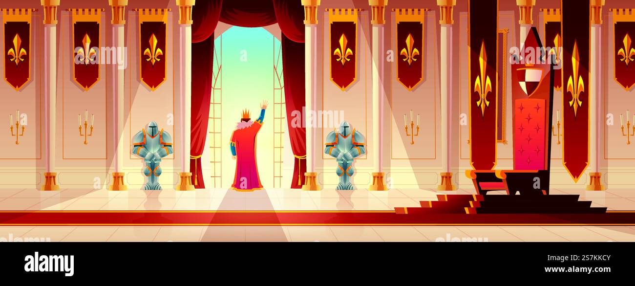 Medieval ruler coronation ceremony, celebrating victory in war cartoon ...