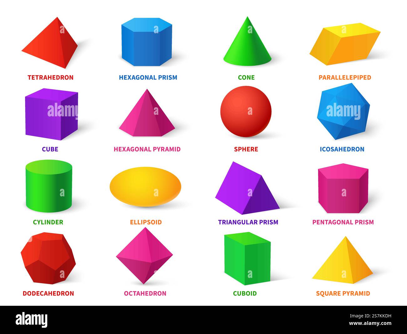 Color basic shapes realistic 3d geometric forms cube and ellipsoid hi ...