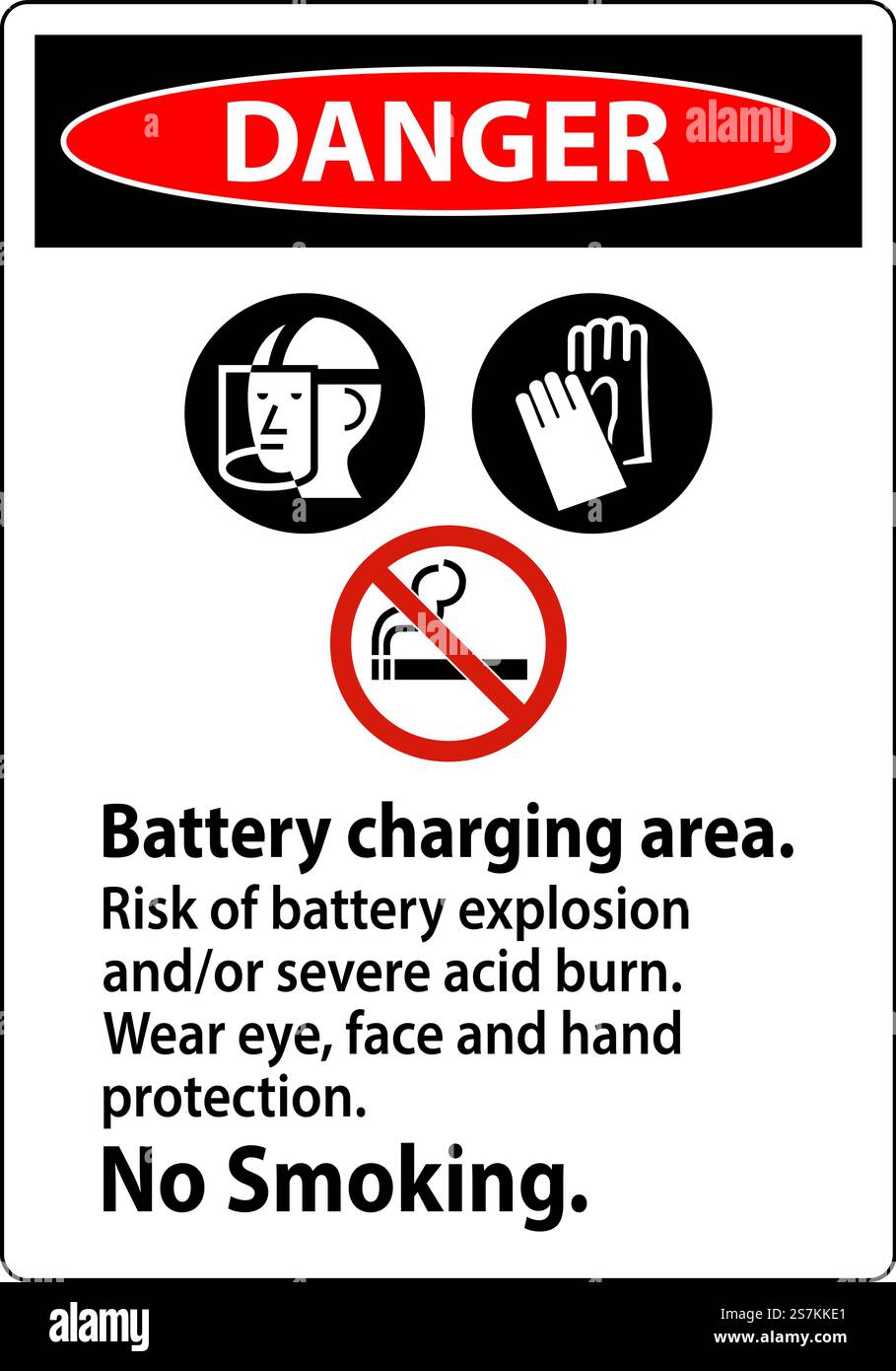 Danger Sign Battery Charging Area, Risk of Battery Explosion or Severe ...