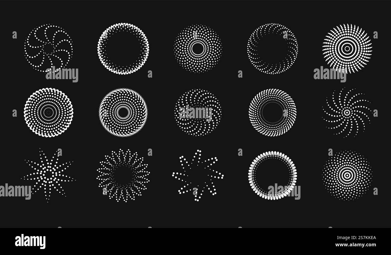 Dot radial pattern halftone fractals, downloads circular dots progress motion, vector icons ...