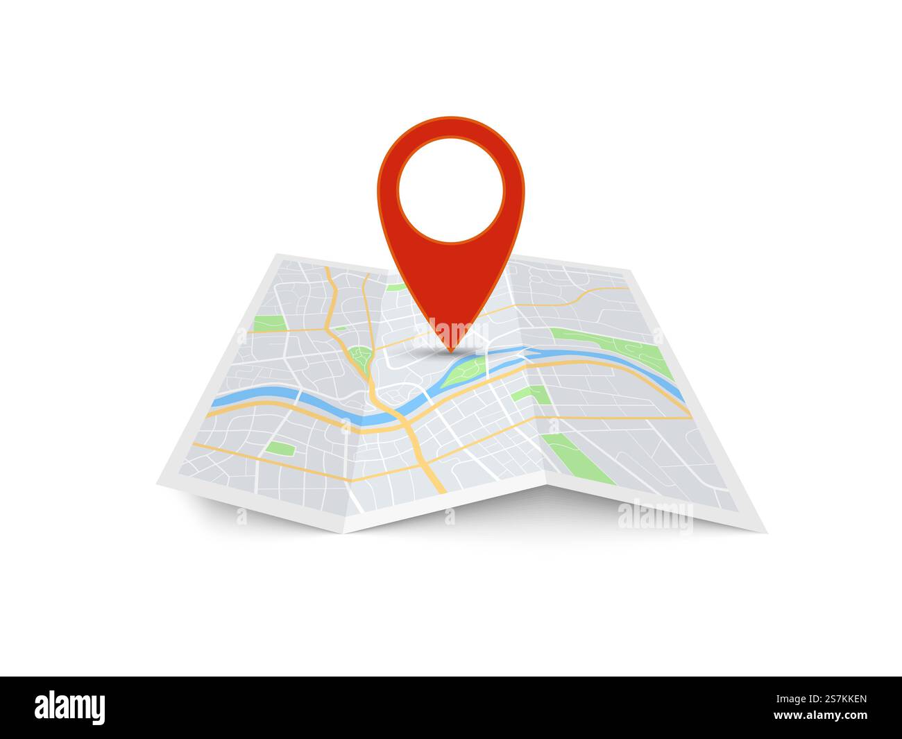 Map with pin red direction pointer on folded city map Cut Out Stock Images & Pictures - Alamy