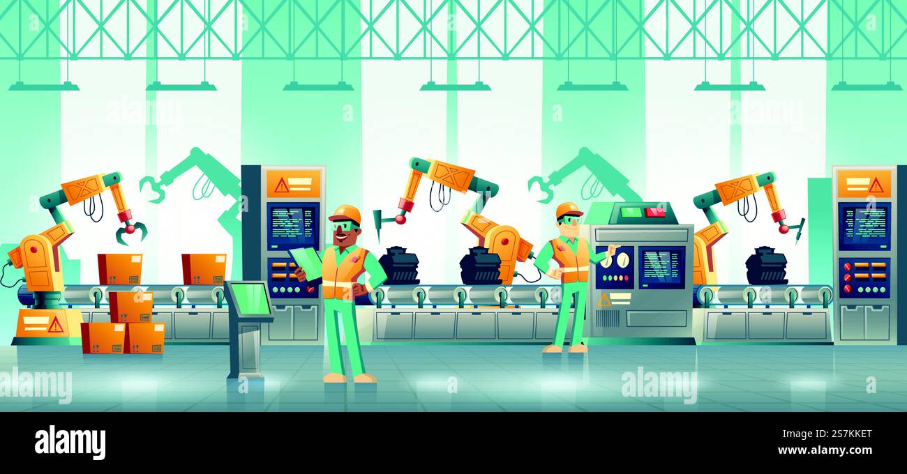 Factory automated packaging line, plant robotized production, innovative manufacturing with ...