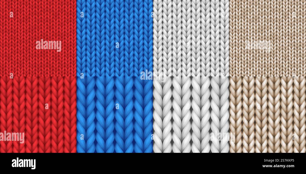 Realistic knit textures seamless patterns set. Detailed woolen textile ...
