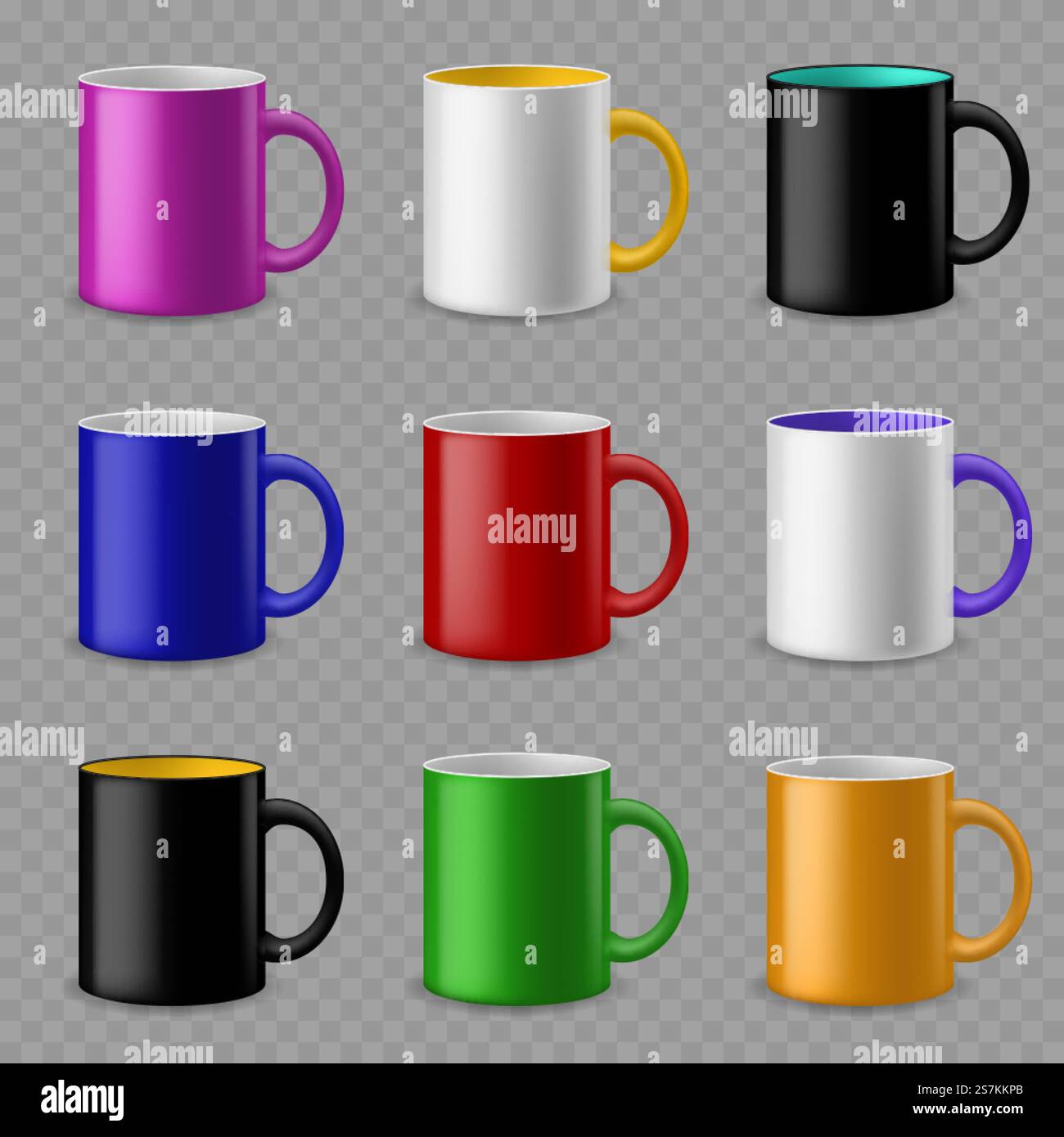 Color cups. Ceramic colorful cup template for different drinks ...