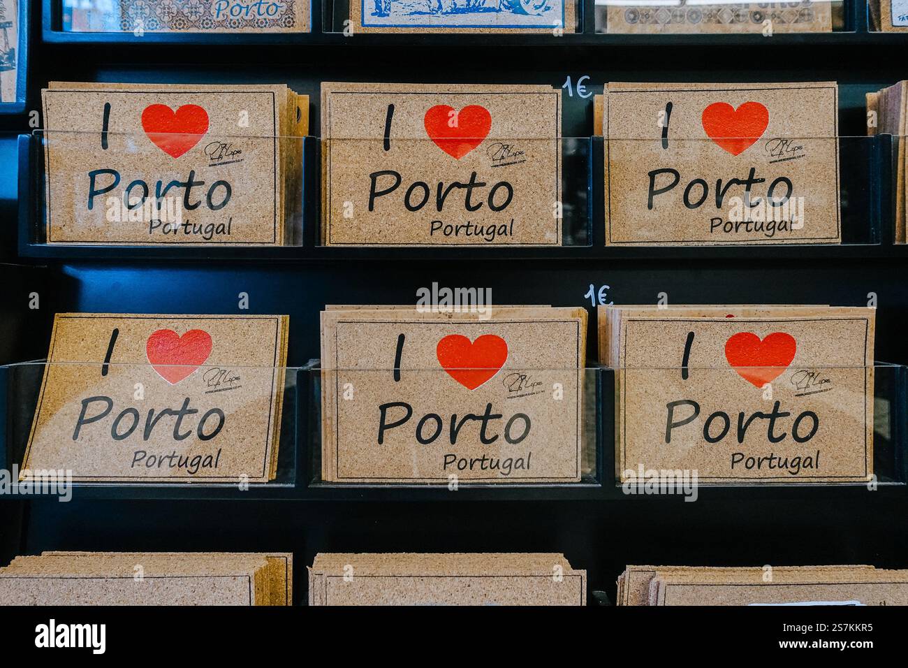 Postcard made from cork material, with "I love Porto" message Stock ...