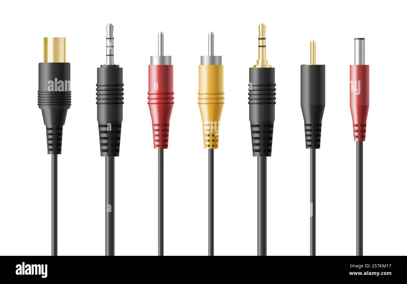 Realistic audio connector headphone plugs set. Adapter wire electronic ...