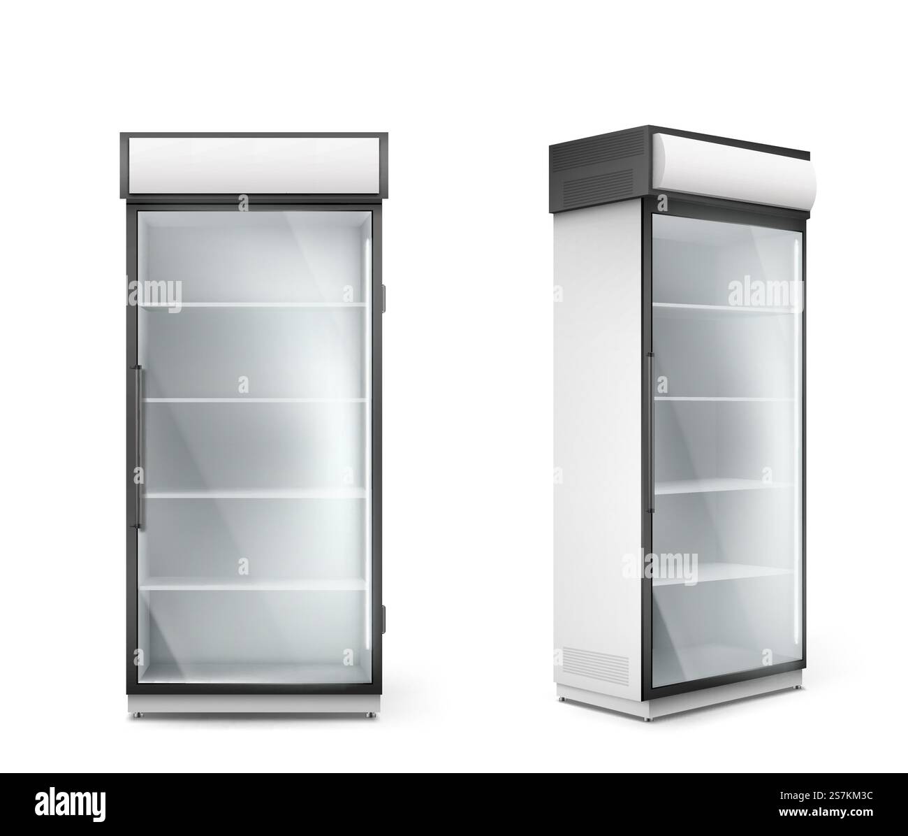 Empty refrigerator with transparent glass door. Vector fridge for ...