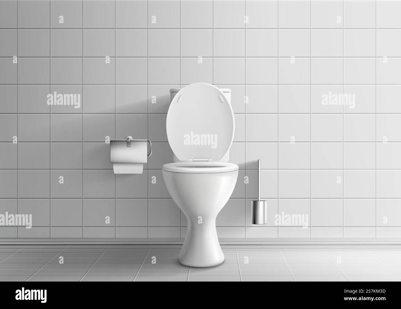 Modern toilet room interior 3d realistic vector mockup with tiled walls ...