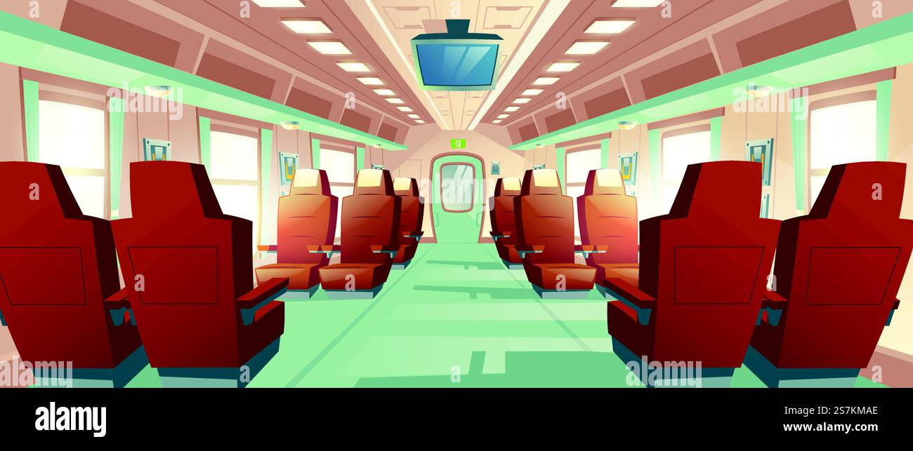 Vector background of spacious cabin in bullet train, seats with brown ...