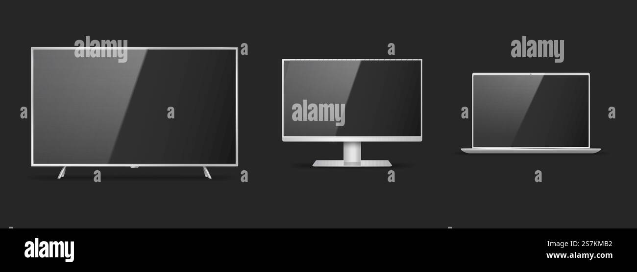 Set of realistic smart tv, computer monitor and laptop devices with ...
