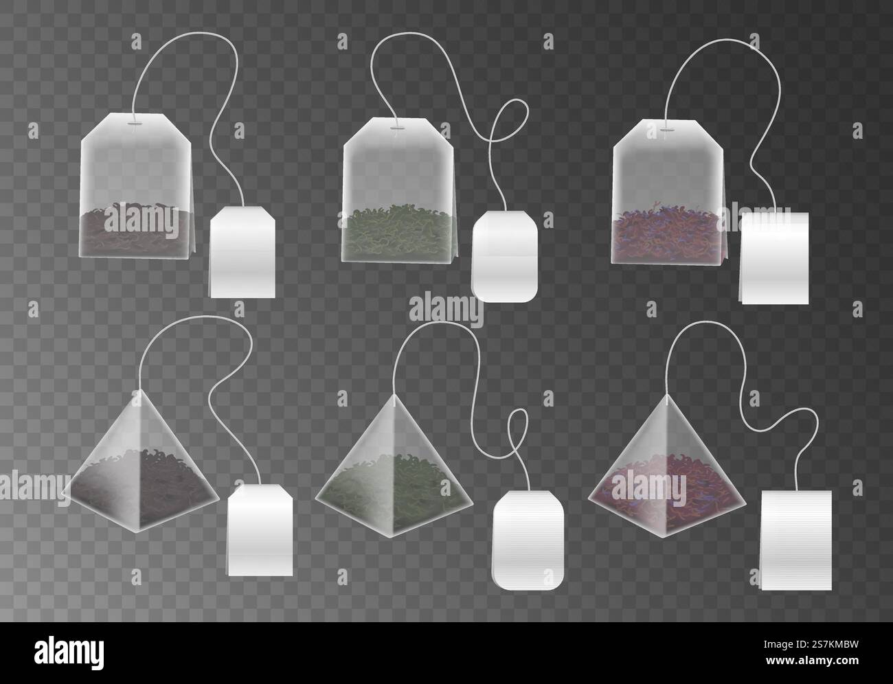 Pyramid and rectangle shaped tea bag mock up set. Realistic teabag of ...