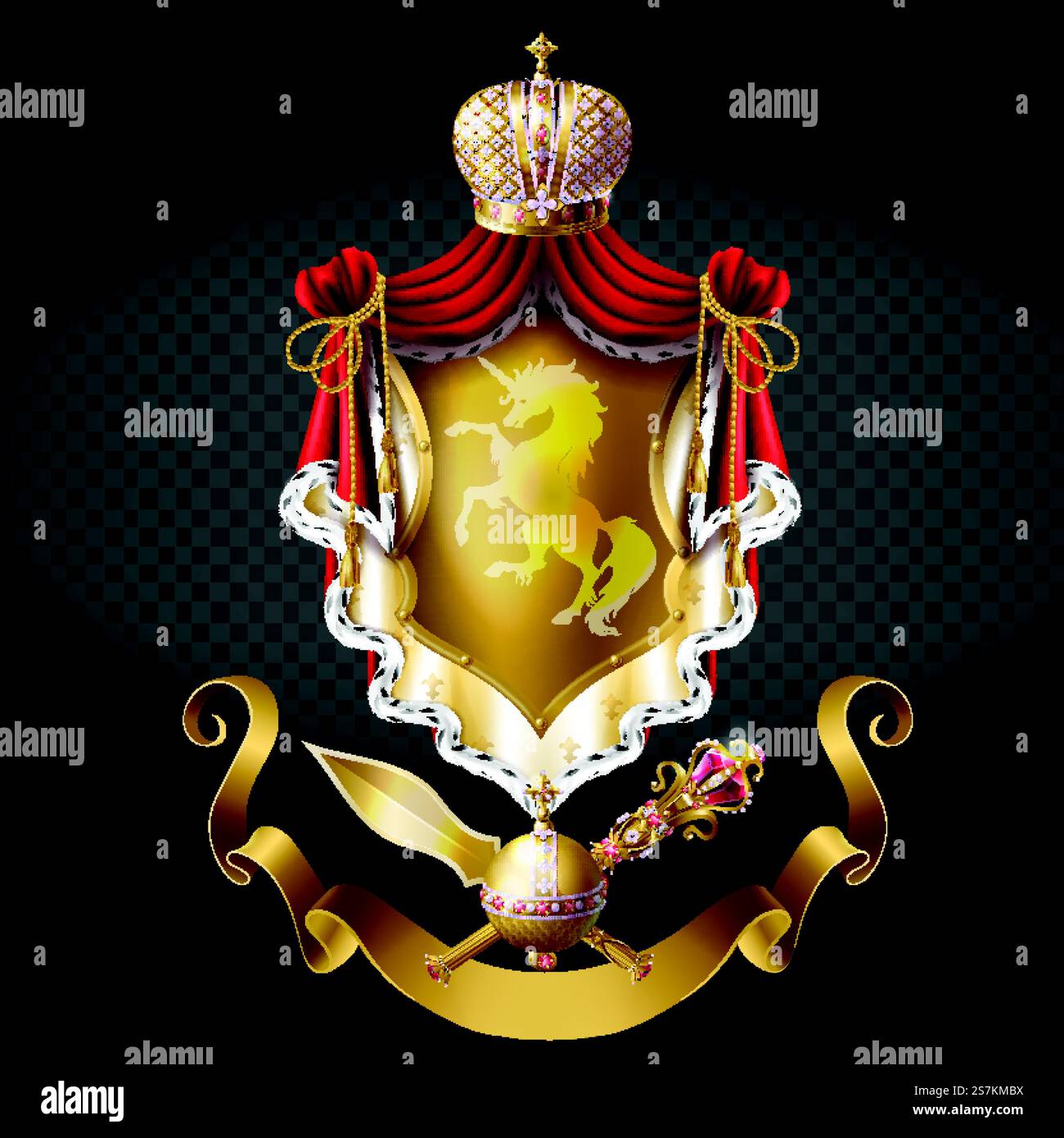 Kings coat of arms, royal heraldic emblem realistic vector. Precious ...