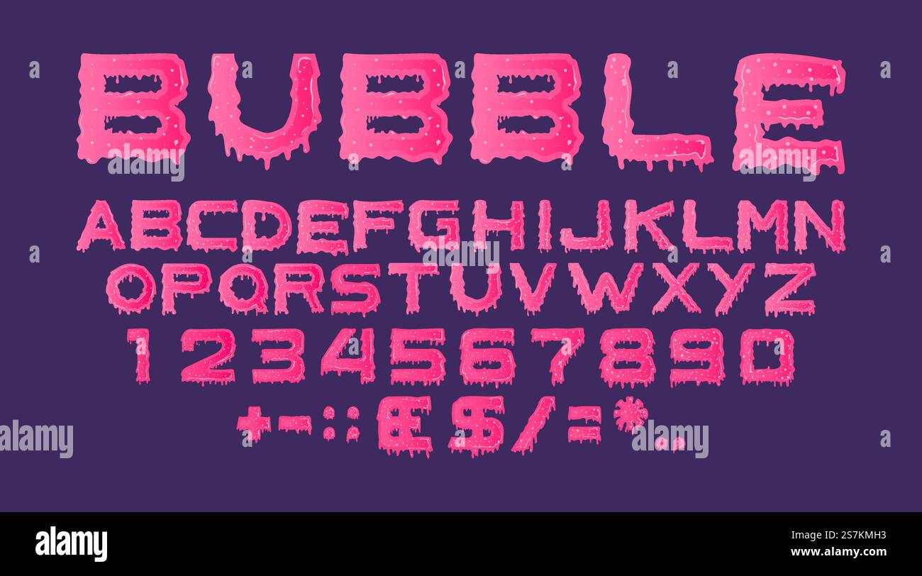 Pink sticky dripping type from sweet jelly, caramel or paint. Glossy ...