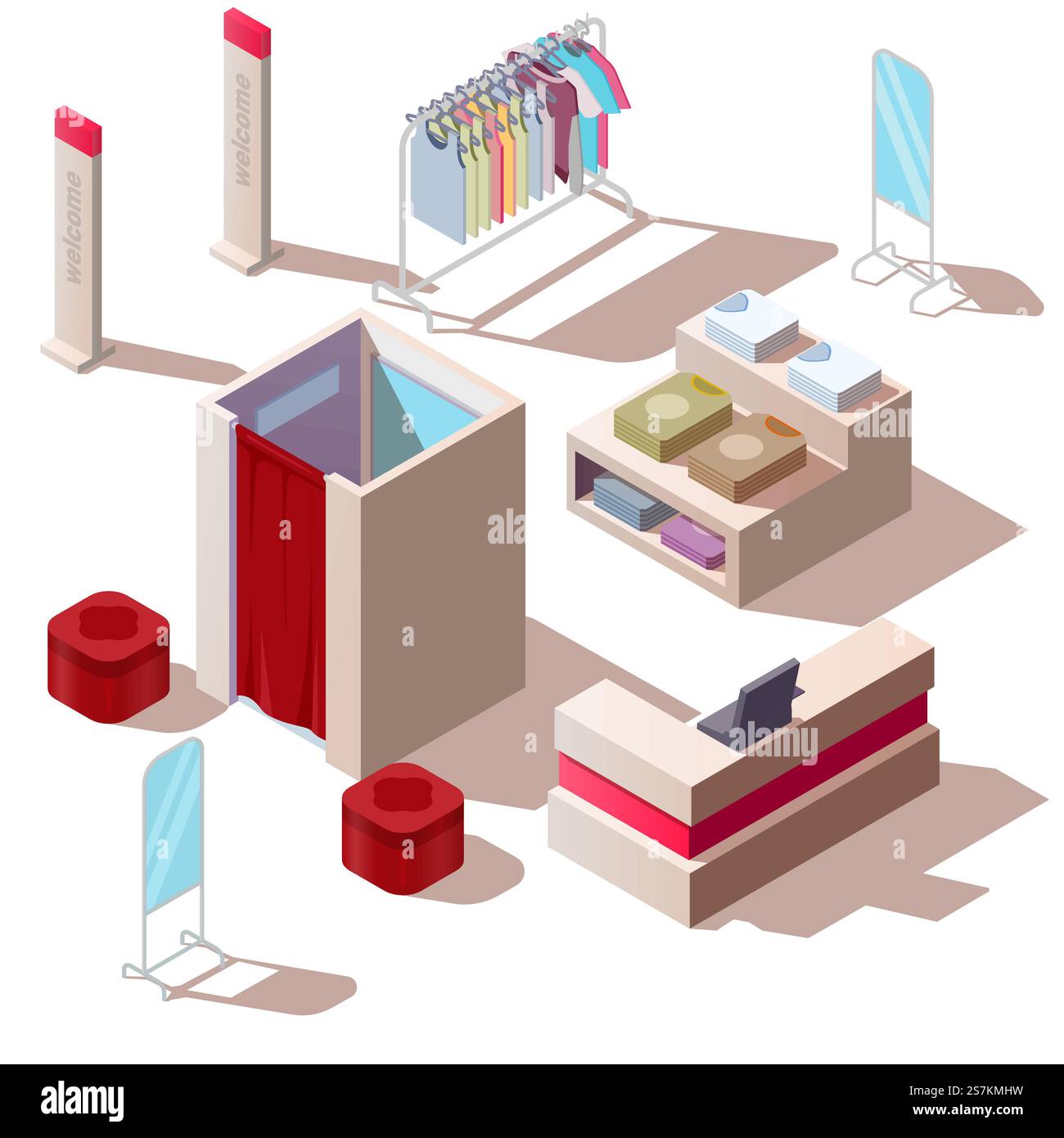 Isometric fashion store in shopping mall. Vector boutique interior with ...