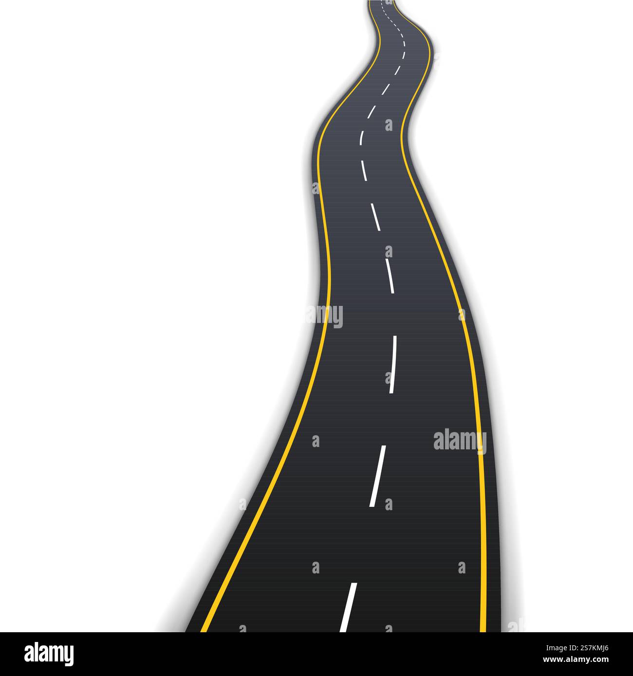 Asphalt road with white and yellow marking for vehicle driving isolated ...
