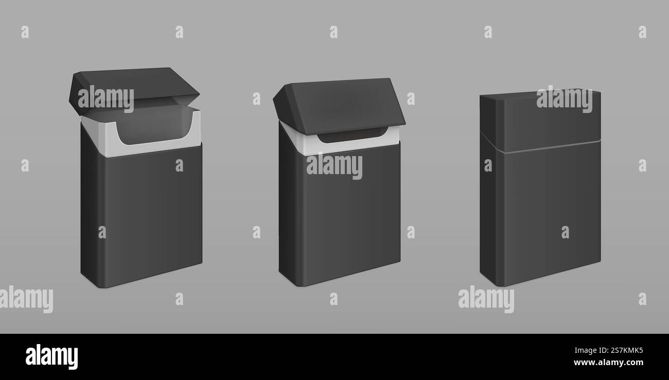 Empty open and closed black pack of slim cigarettes. Vector realistic ...