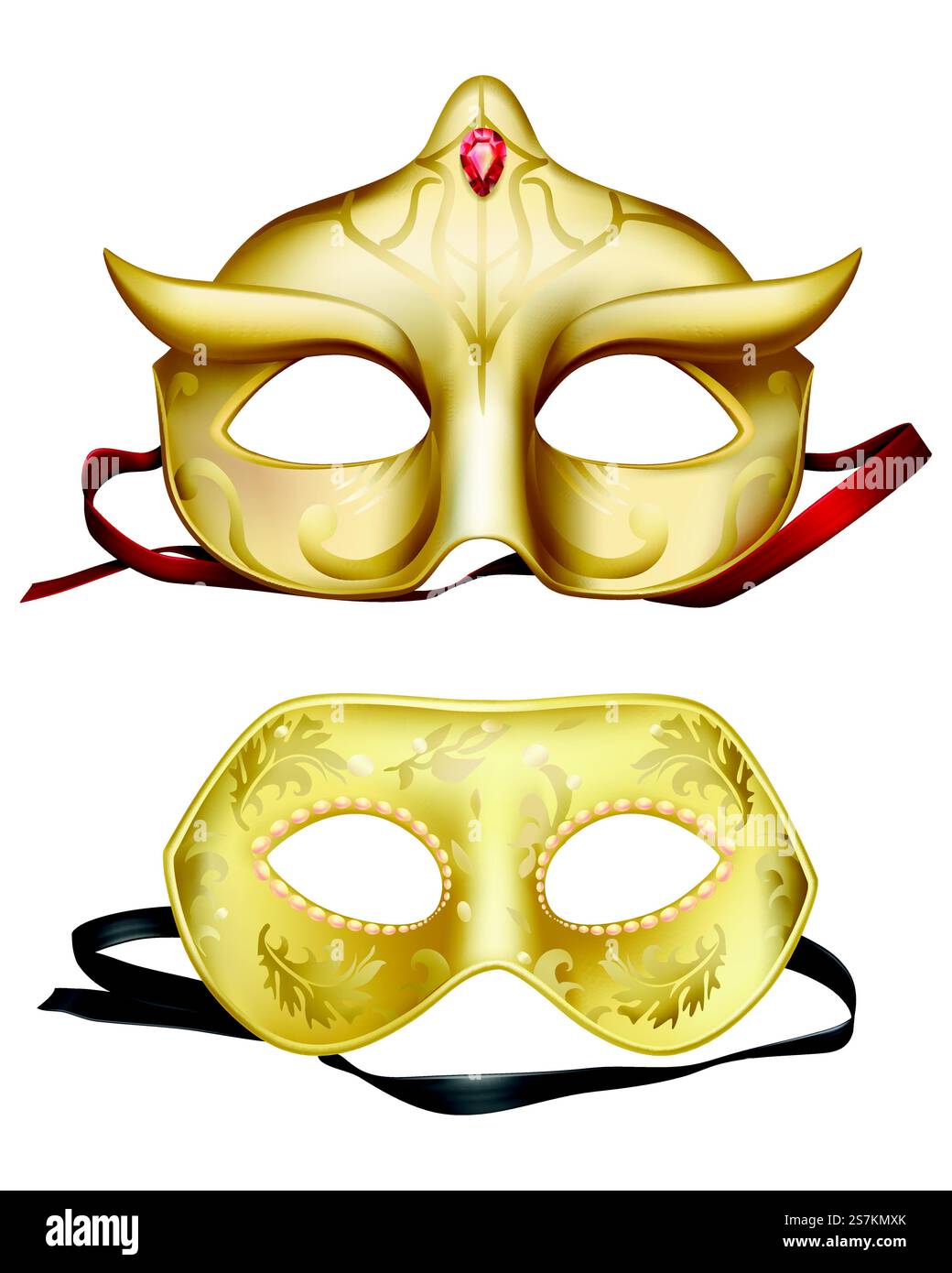 Vector 3d realistic set with Venetian face masks. Golden element for ...
